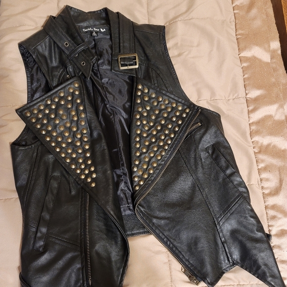 Double Zero | Jackets & Coats | Vegan Black Leather Vest Zip Up With ...